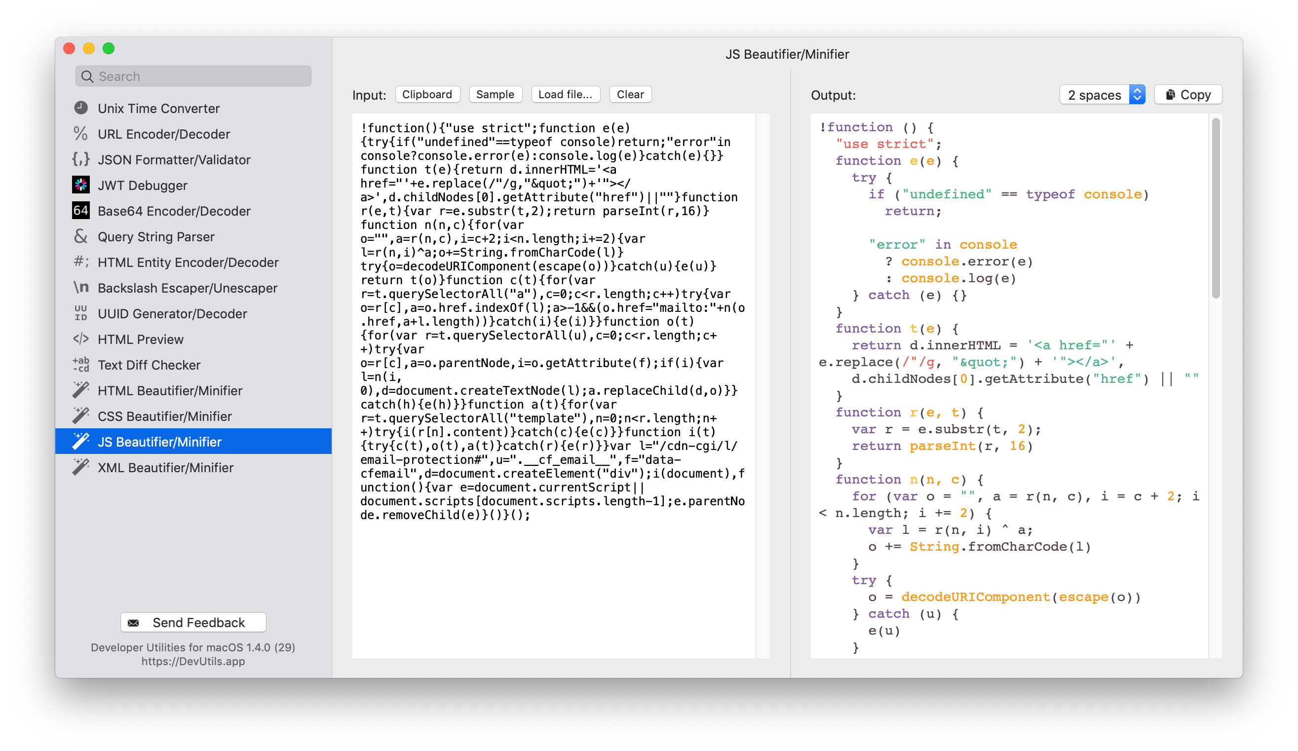 JS Beautifier Minifier Offline App Offline Toolbox For Developers